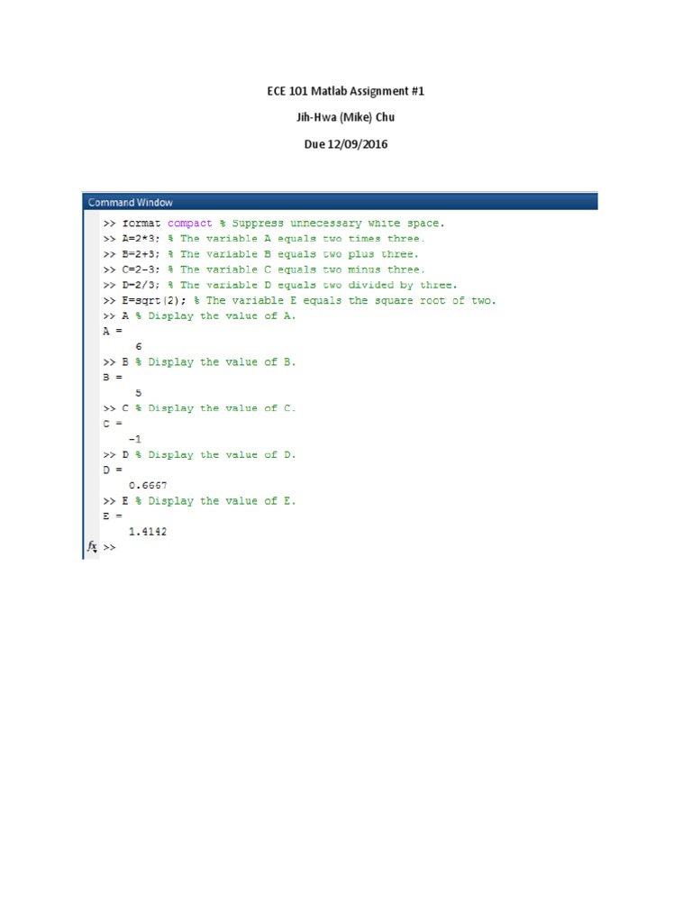 ECE 101 Matlab Assignment 1 | PDF ECE 101 Matlab Assignment 1 | PDF