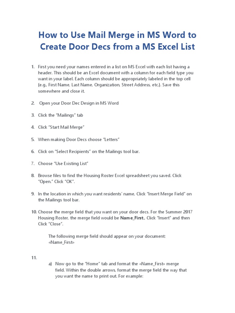 Mail Merge MS Excel To MS Word | PDF