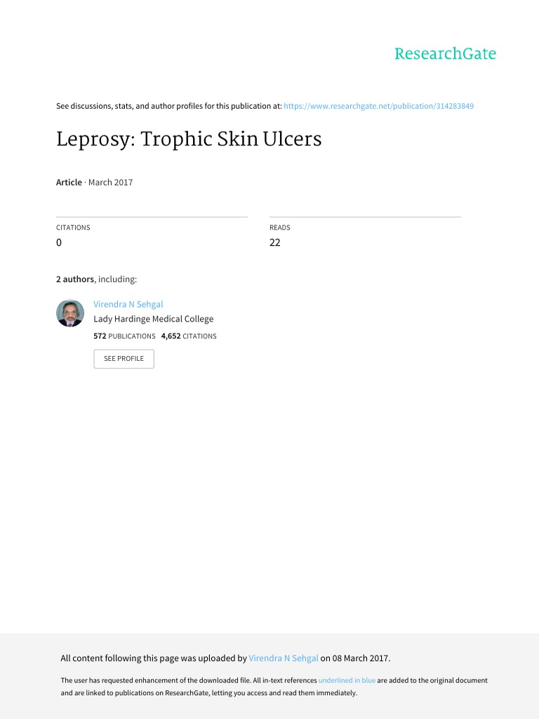 Leprosy Trophic Skin Ulcers | PDF | Foot | Wound