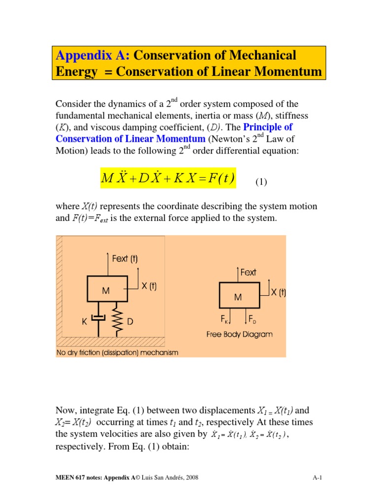 Appendix A:: Conservation of Mechanical Energy Conservation of Linear ...