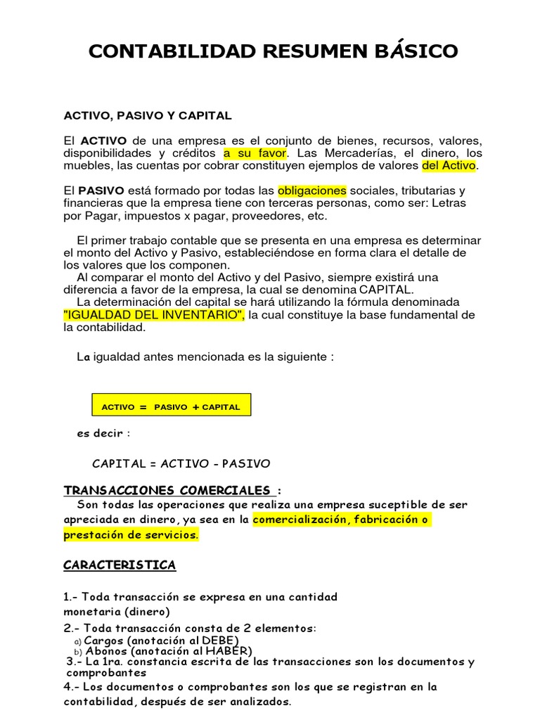Contabilidad Resumen B Ásico: Activo, Pasivo Y Capital