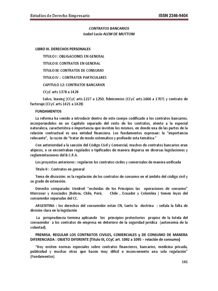 CONTRATOS BANCARIOS - CCYC | Bancos | Caso de ley