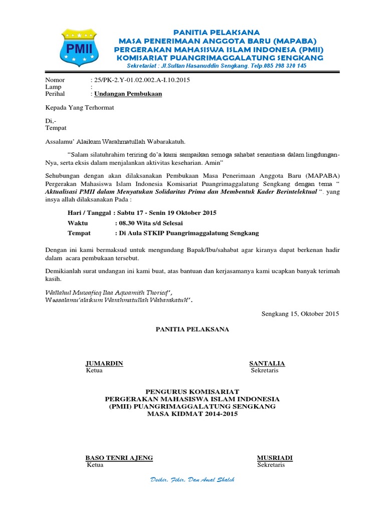 Surat Undangan Pembukaan Pmii | PDF