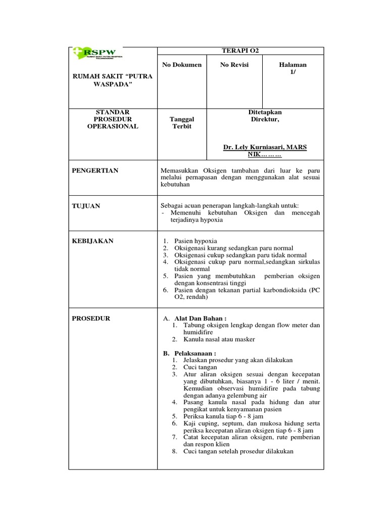Sop Terapi O2 | PDF