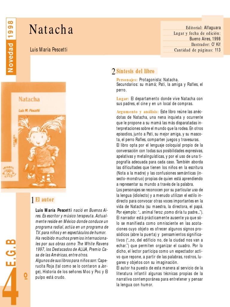 Guia Actividades Natacha PDF | Literatura infantil | Lectura (proceso)