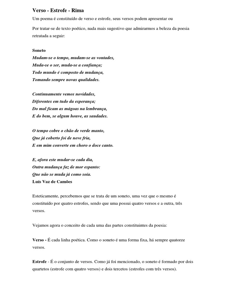 Verso Estrofe Rima | PDF | Sonetos | Poesia