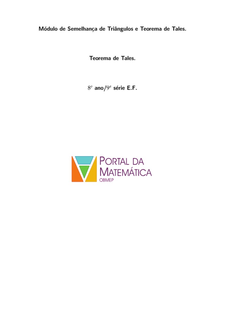 Teorema de Tales PDF | PDF | Geometria triangular | Triângulo
