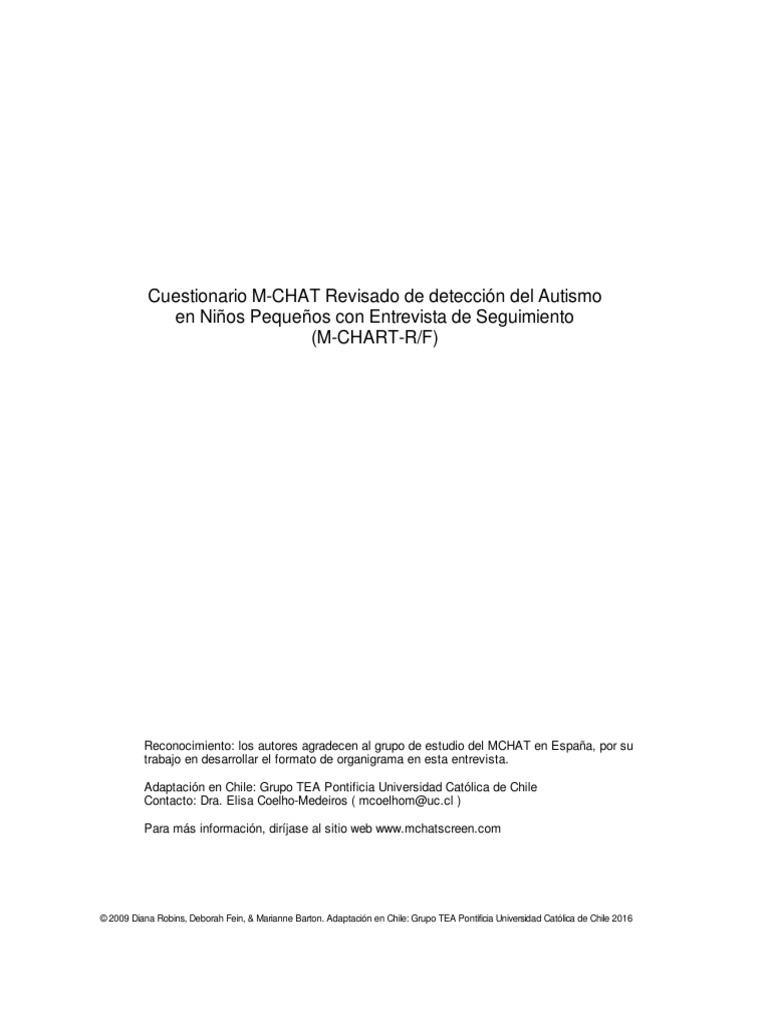 M CHAT R F Espanol Chile2017 | PDF | Autismo | Espectro autista