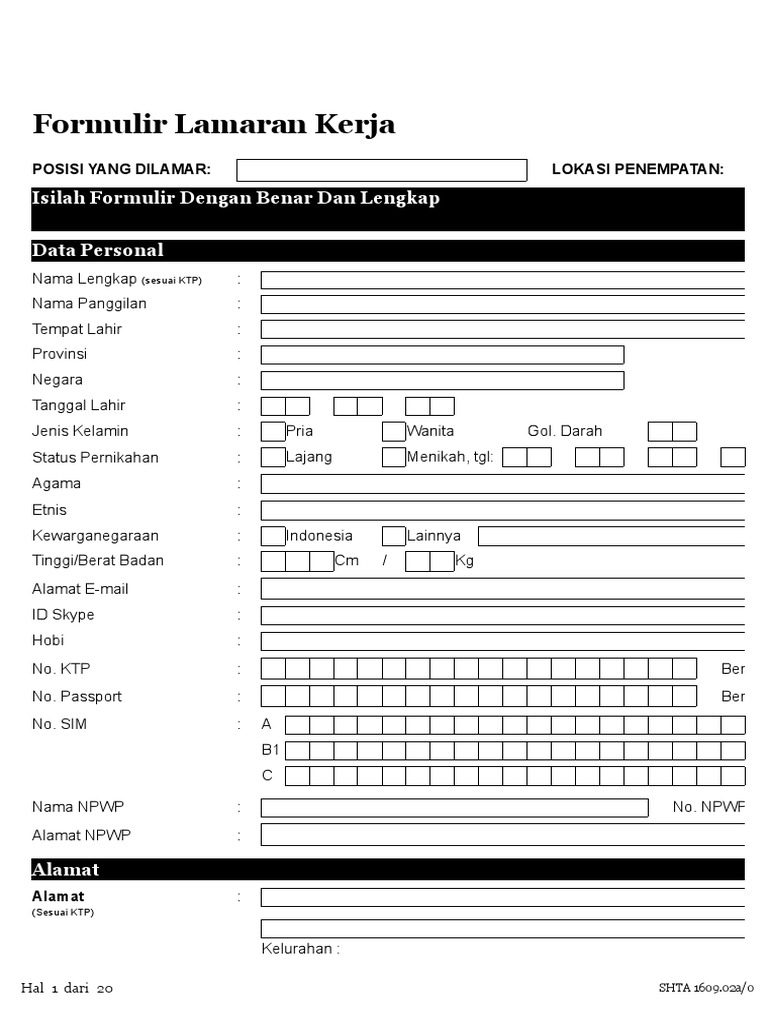 Formulir Aplikasi - Siloam Hospitals Group | PDF