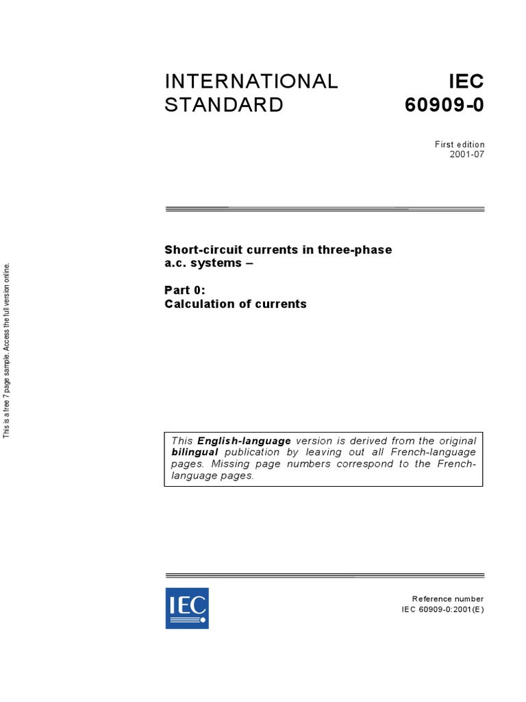 Standart IEC 60909-0, Short-Circuit Currents in Three-Phase AC Systems, First Edition, 2001 ...