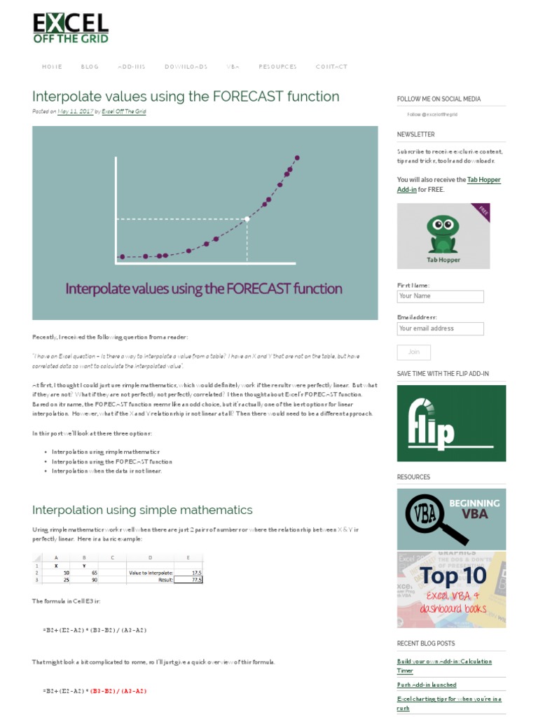 Interpolate Values Using The FORECAST Function - Excel Off The Grid | PDF | Interpolation ...
