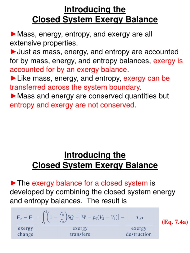 Closed System Exergy Balance(1) | Exergy | Entropy
