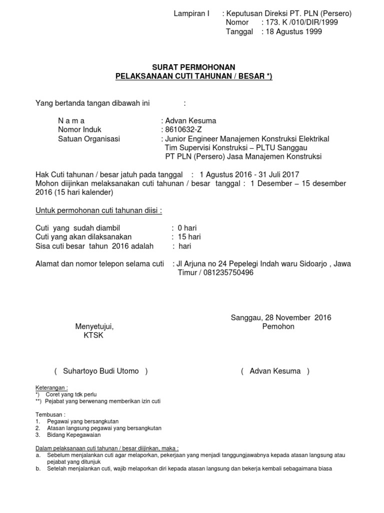 BLANKO Cuti Advan | PDF