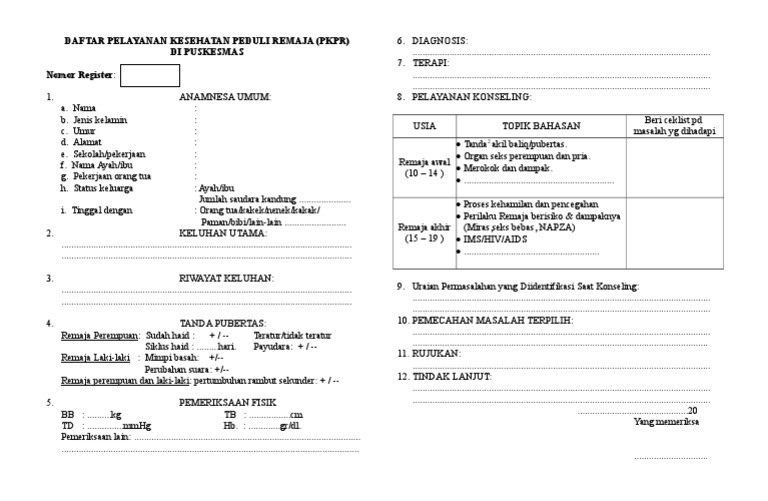 Lembar Anamnesa PKPR | PDF