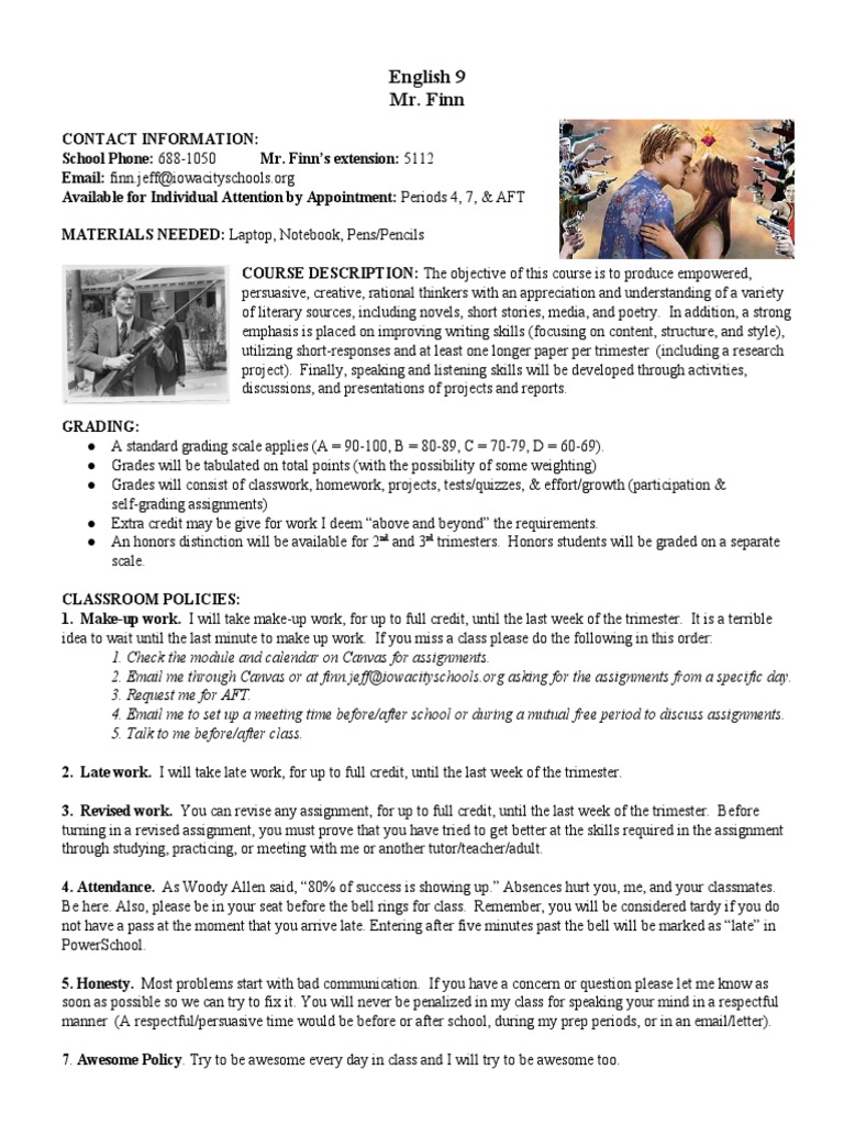 English 9 Syllabus | PDF | Cognition