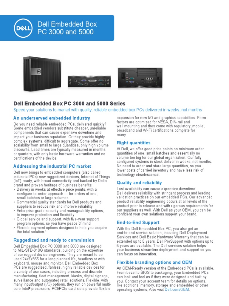 Specsheet Dell Embedded Box PC 3000 5000 | PDF | Personal Computers ...