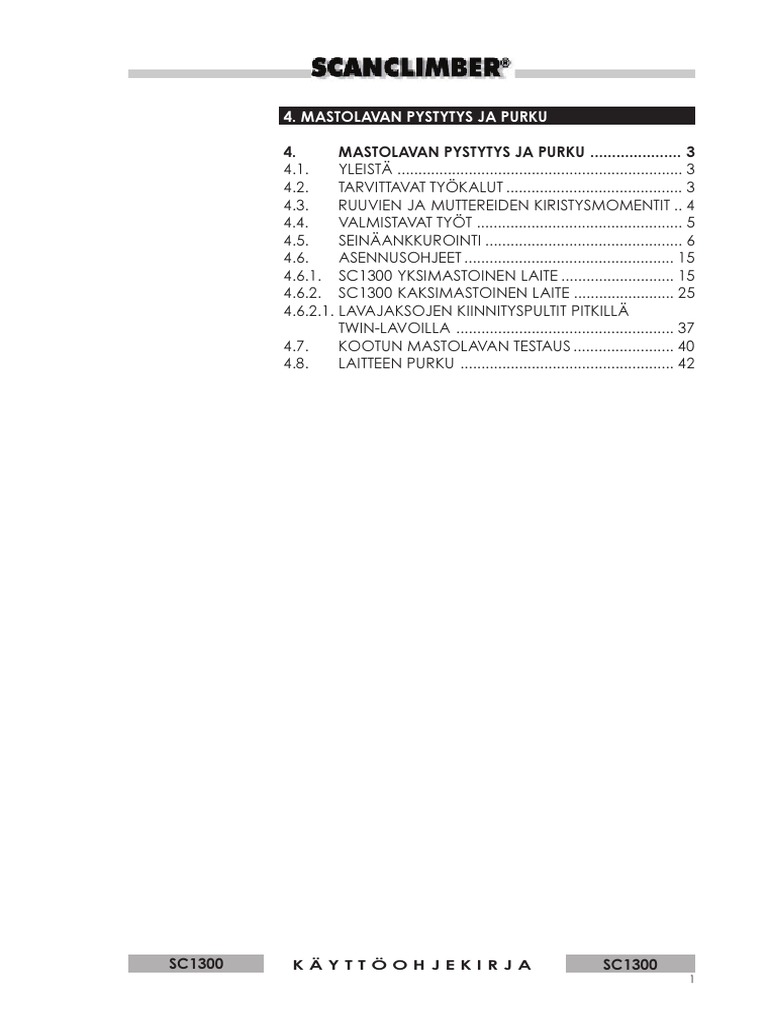 Scanclimber SC1300 4. Pystytys Ja Purku (Osa 1) - 0 | PDF