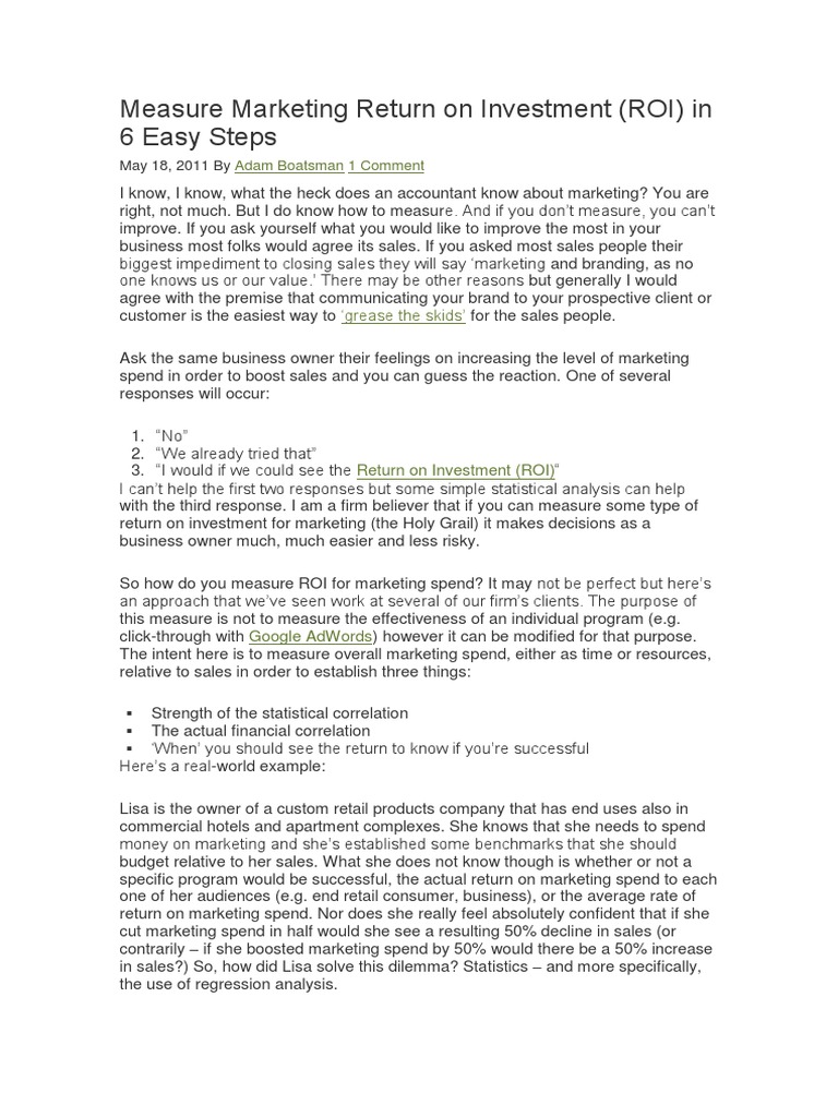 Measure Marketing Return On Investment | PDF | Return On Investment ...
