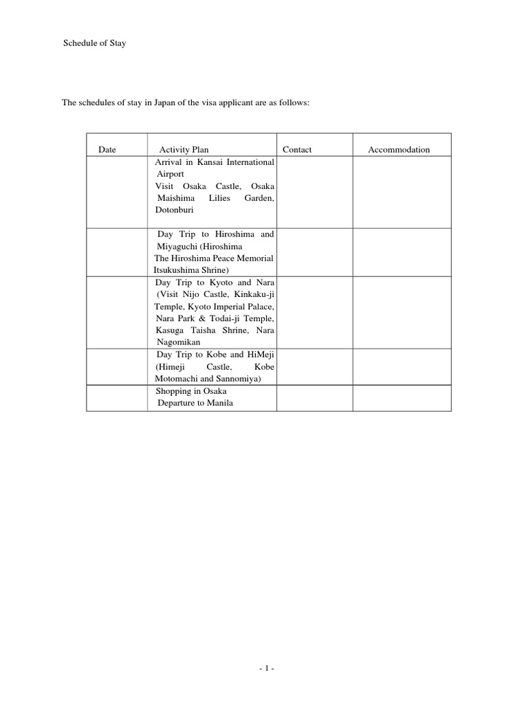 Schedule of Stay | PDF | Travel