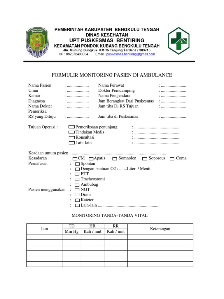 Formulir Monitoring Pasien Di Ambulance | PDF