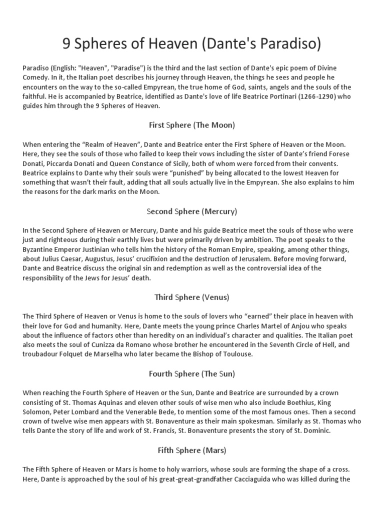9 Spheres of Heaven | PDF | Divine Comedy | Dante Alighieri