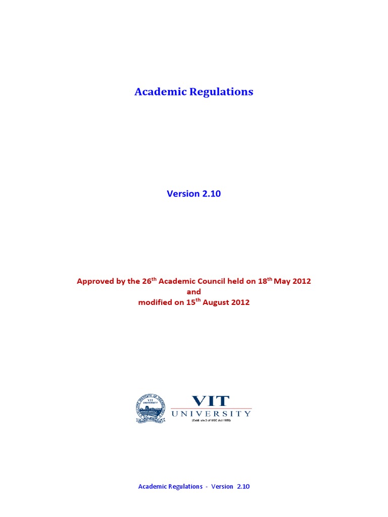 FFCS Academic Regulations - Version 210 | PDF | Course Credit ...