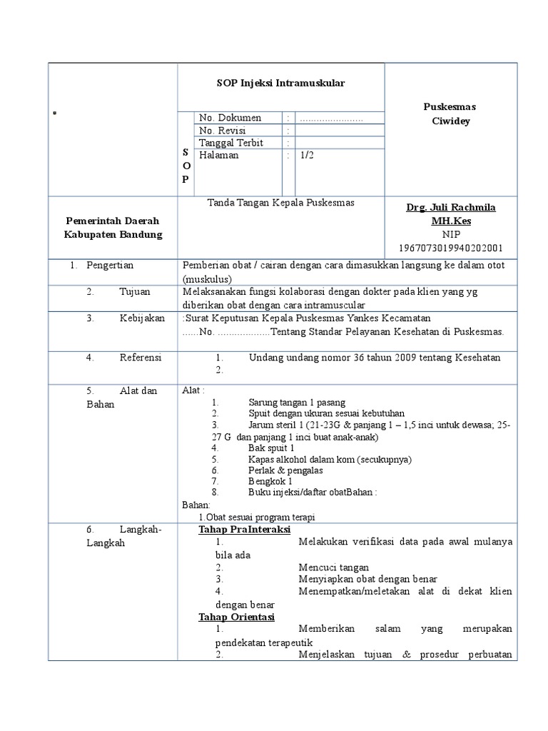 SOP Injeksi Intramuskular | PDF