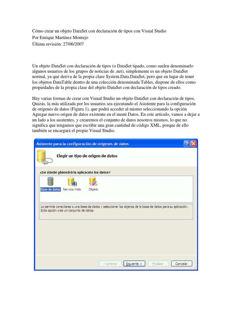 Cómo Crear Un Objeto DataSet Con Declaración de Tipos Con VB | PDF ...
