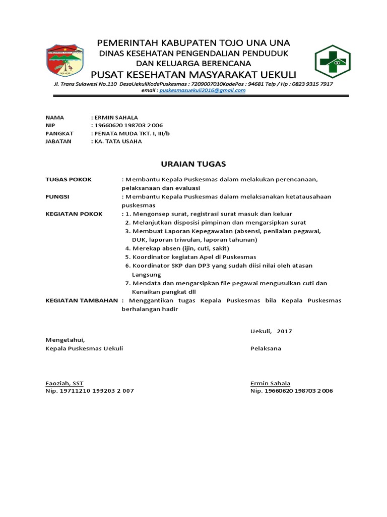 Uraian Tugas Bagian Tata Usaha Dan Kepegawaian | PDF