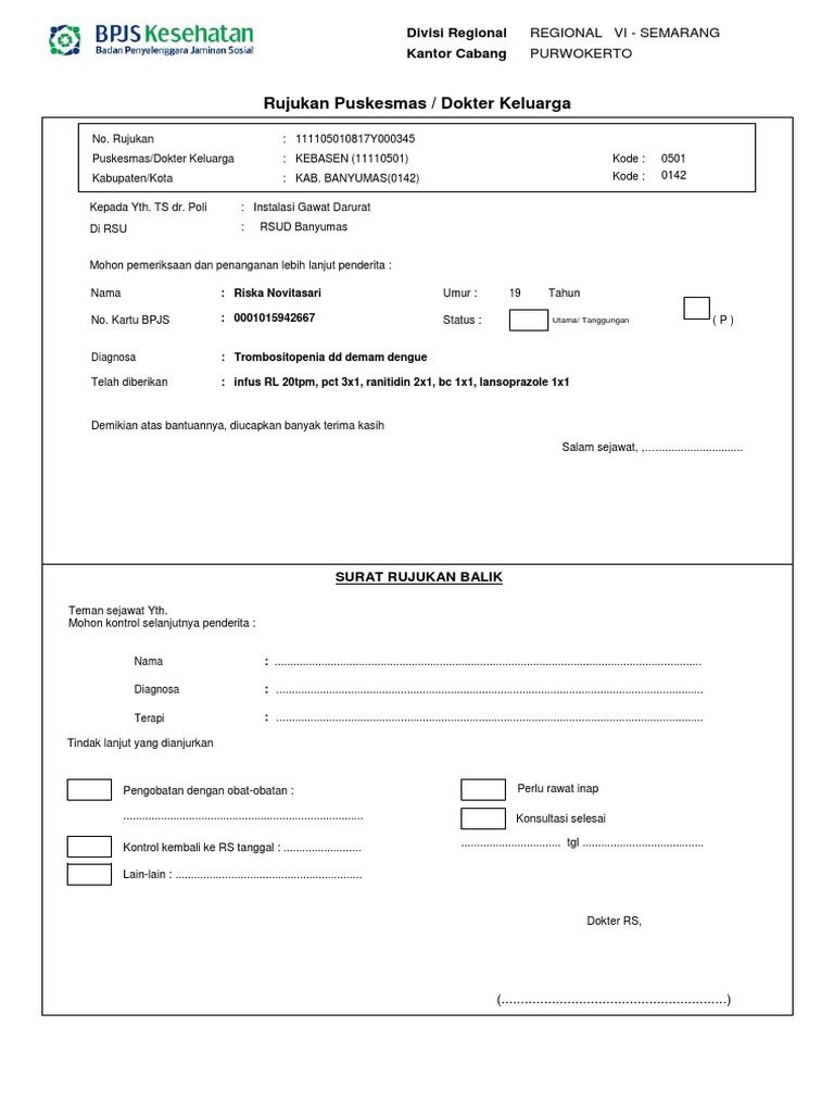 Blangko Manual Rujukan Bpjs | PDF