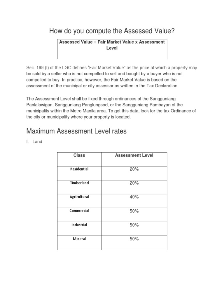 How Do You Compute The Assessed Value?: Assessed Value Fair Market ...