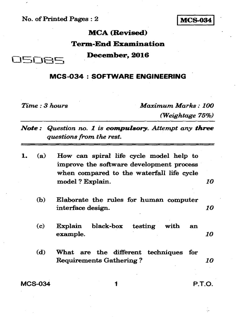 Software Engineering Exam Guide 2016 | PDF | Computers