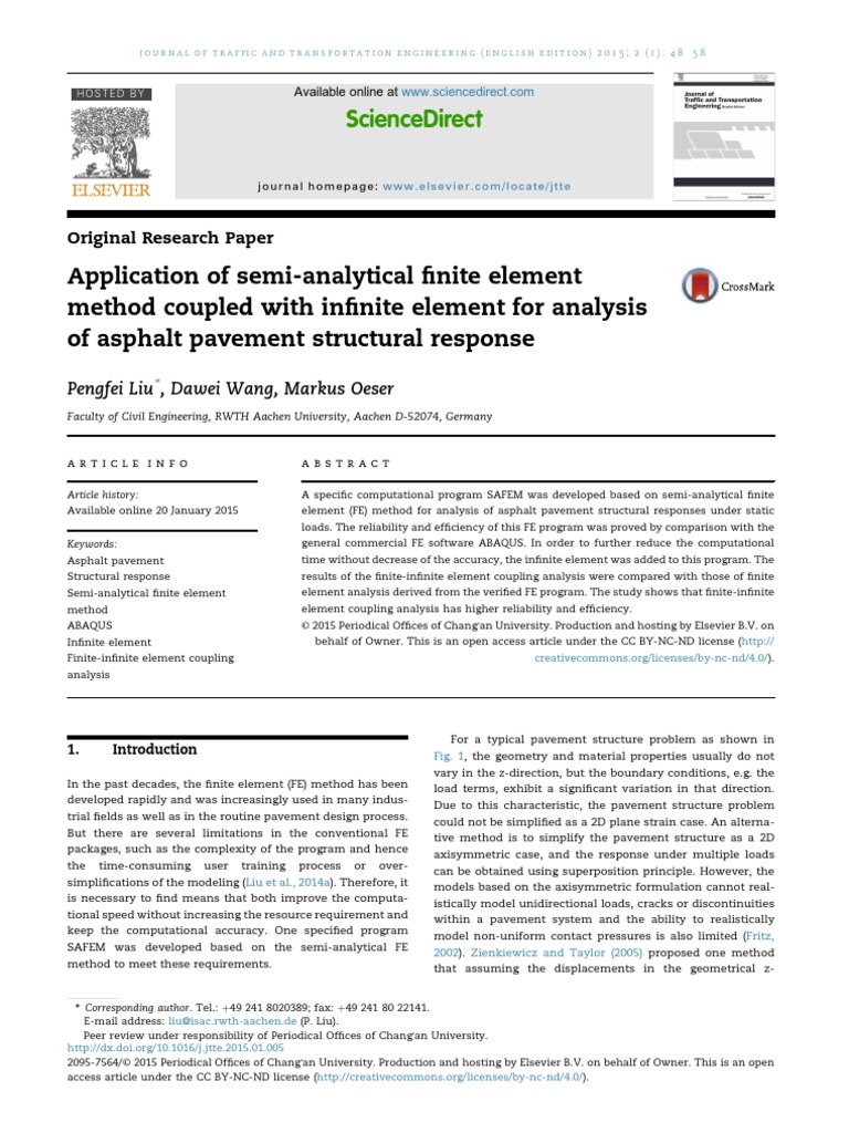 Application Of Semi Analytical Finite Element M 2015 Journal Of Traffic