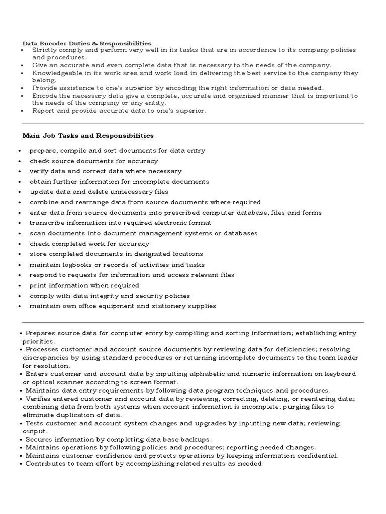 Data Encoder Duties | PDF | Data | Image Scanner