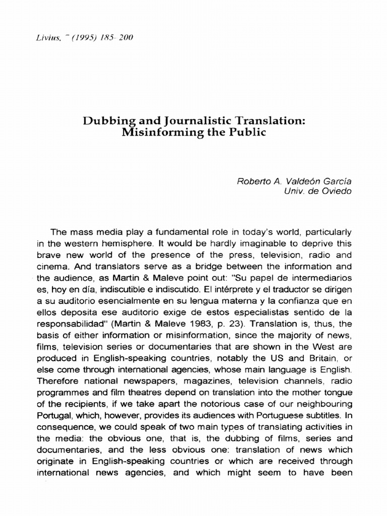 Dubbing and Journalistic Translation | PDF | Translations | English ...