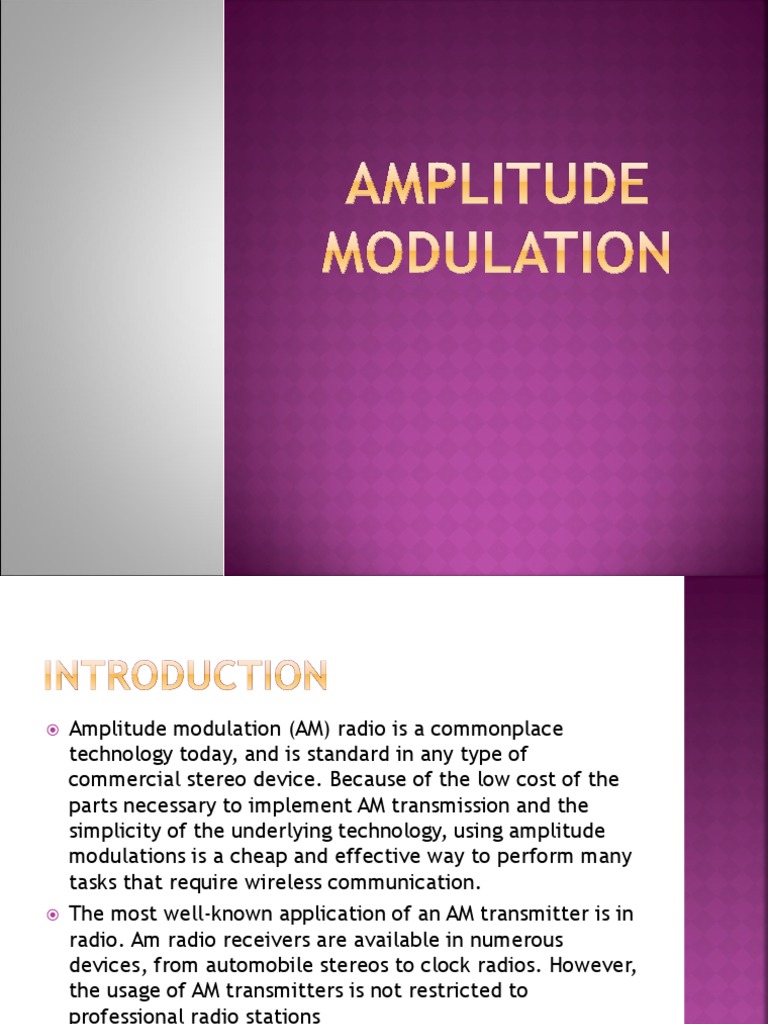 Amplitude Modulation | PDF | Modulation | Telecommunications Engineering Amplitude Modulation | PDF | Modulation | Telecommunications Engineering