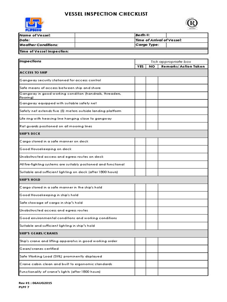 Vessel Inspection Checklist Overview | PDF | Ships | Dangerous Goods