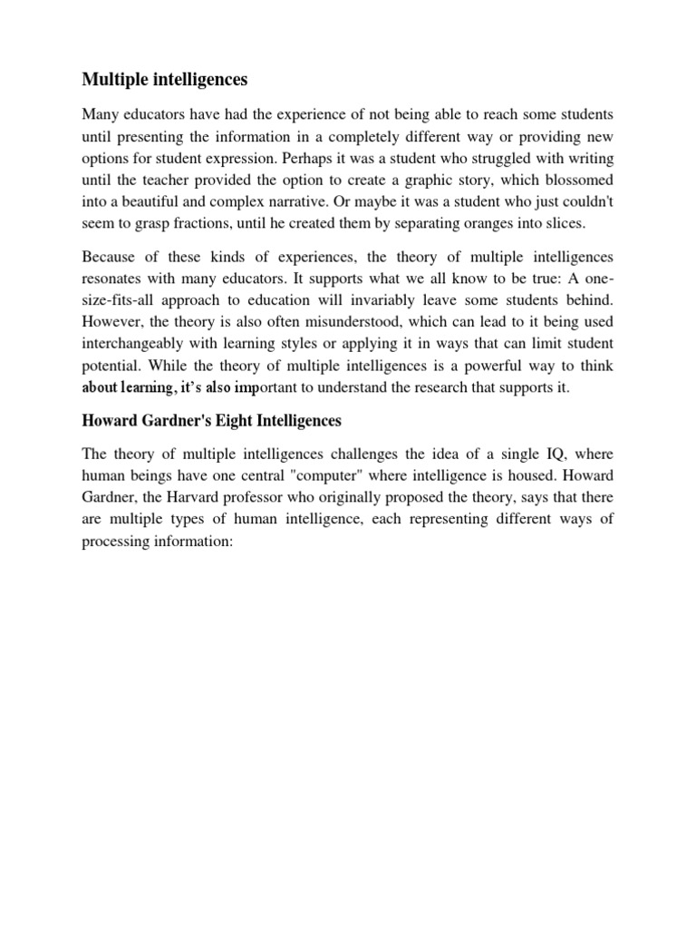 Multiple Intelligences: Howard Gardner's Eight Intelligences | PDF ...