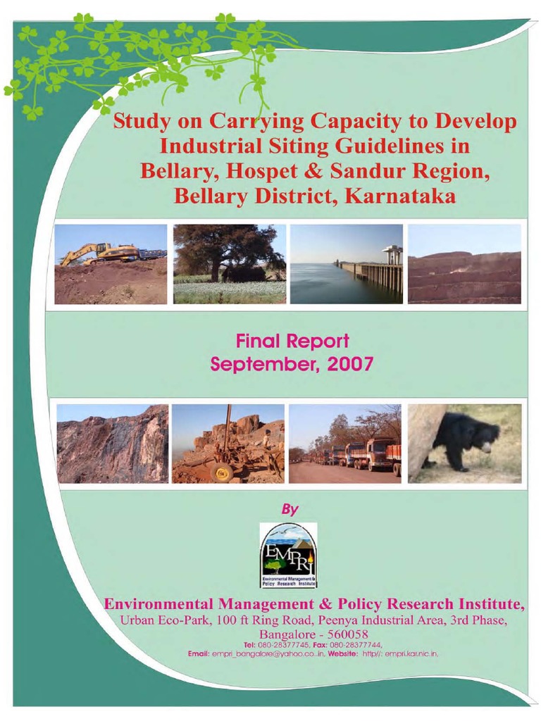Carrying Capacity of Mines in Bellary District EMPRI 2007 09 | PDF ...