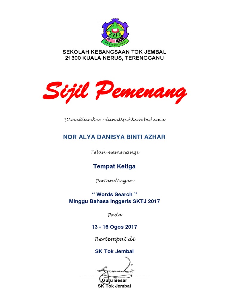Sijil Pemenang | PDF