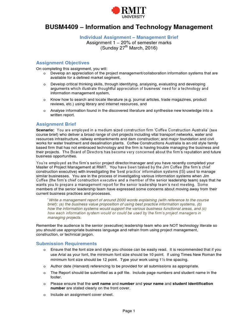 BUSM4409 - A1 Management Brief 1 16S1 v1 | PDF | Information System ...