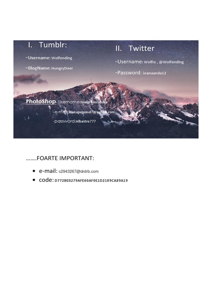 I. Tumblr: II. Twitter: .Foarte Important: E-Mail: Code | PDF