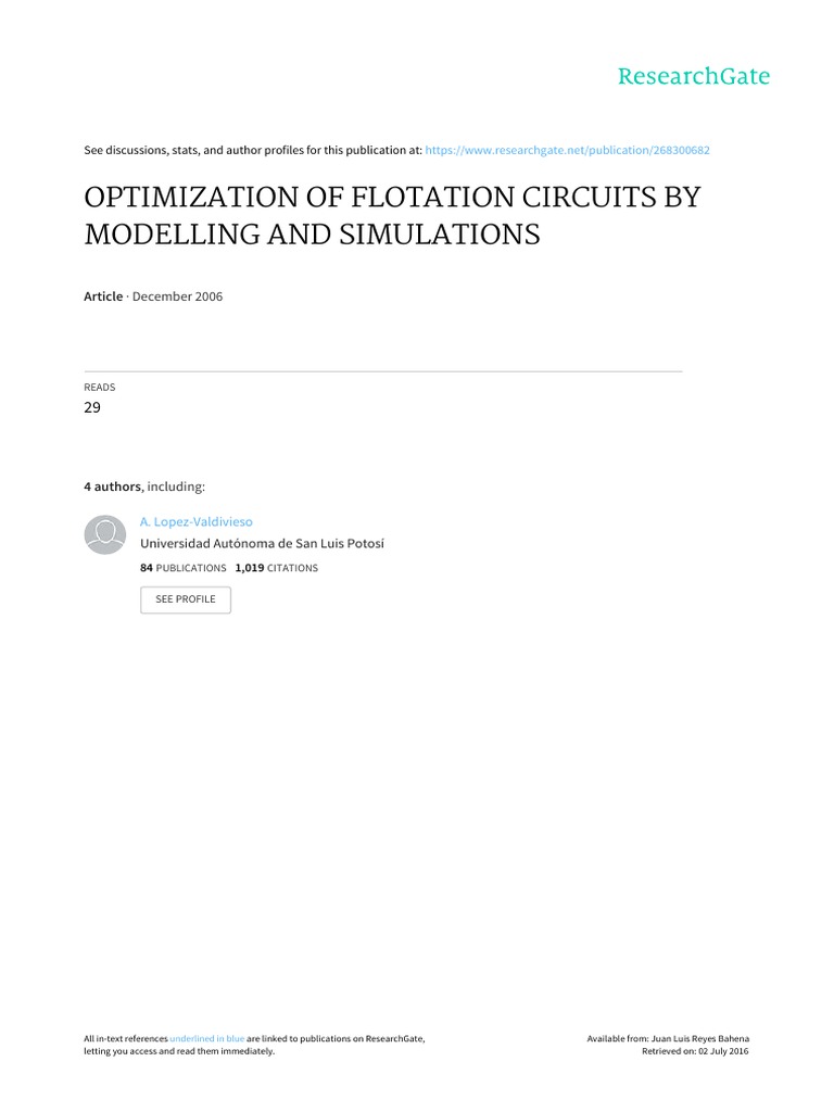 Optimization of Flotation Circuits by Modelling An | PDF | Minerals | Crystalline Solids