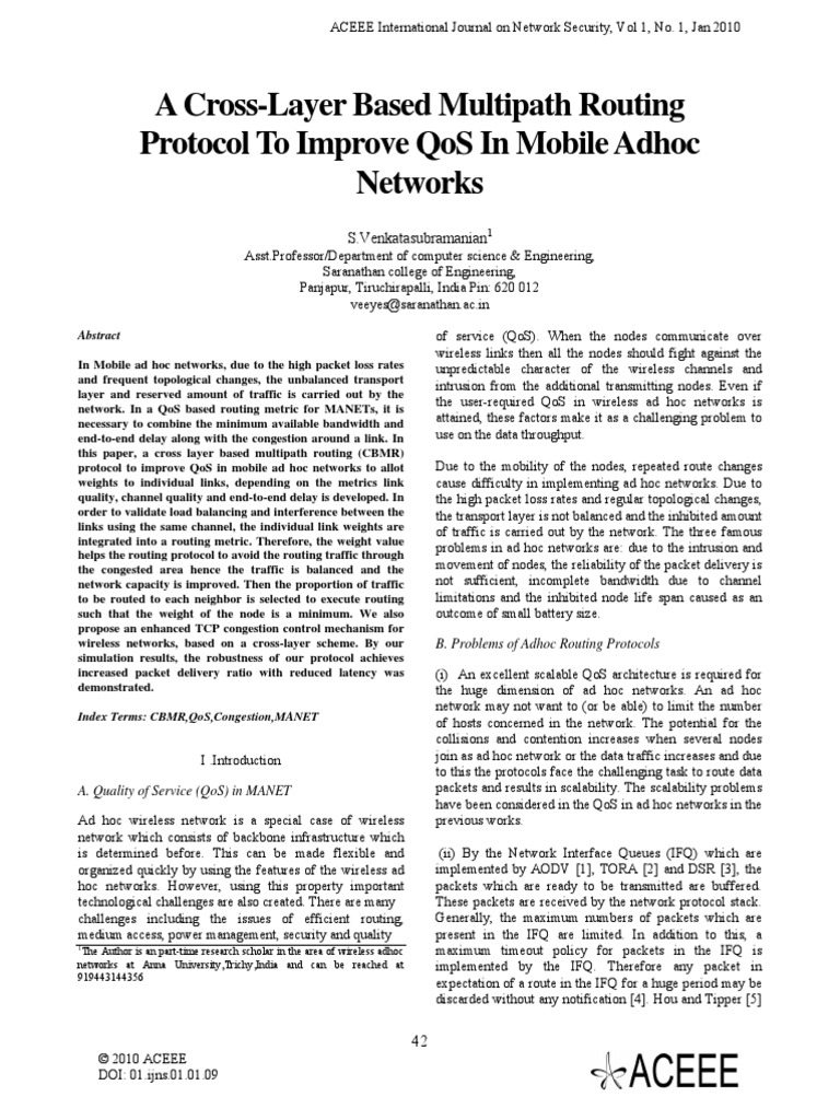 A Cross-Layer Based Multipath Routing Protocol To Improve Qos in Mobile Adhoc Networks | PDF ...