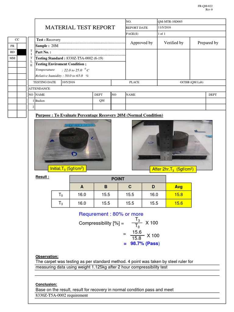 Material Test Report: Test: Recovery Sample: 20M | Download Free PDF ...