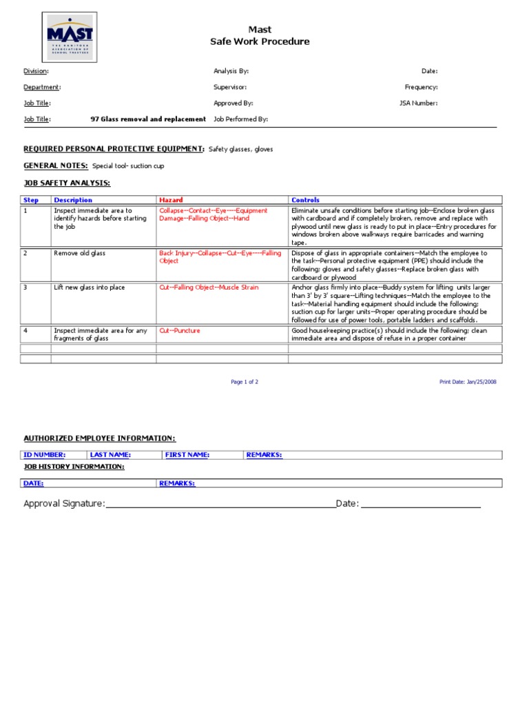 97 Glass Removal and Replacement-JOB PROCEDURE | PDF | Personal ...