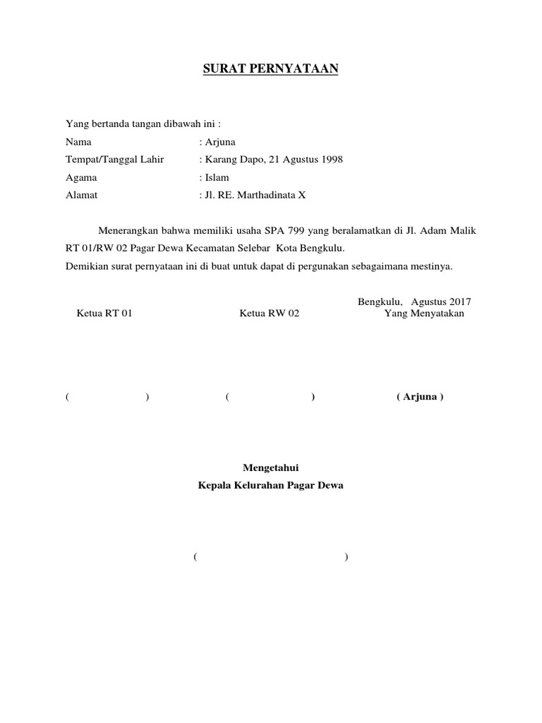 Surat Pernyataan SPA | PDF
