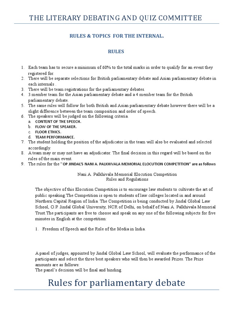 Rules and Procedures for Internal Literary Debates and Competitions ...