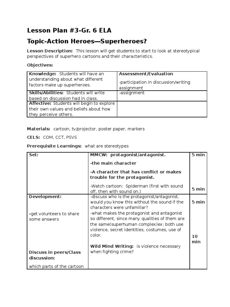 ELA-Action Heroes Lp3 | PDF | Superheroes | Stereotypes