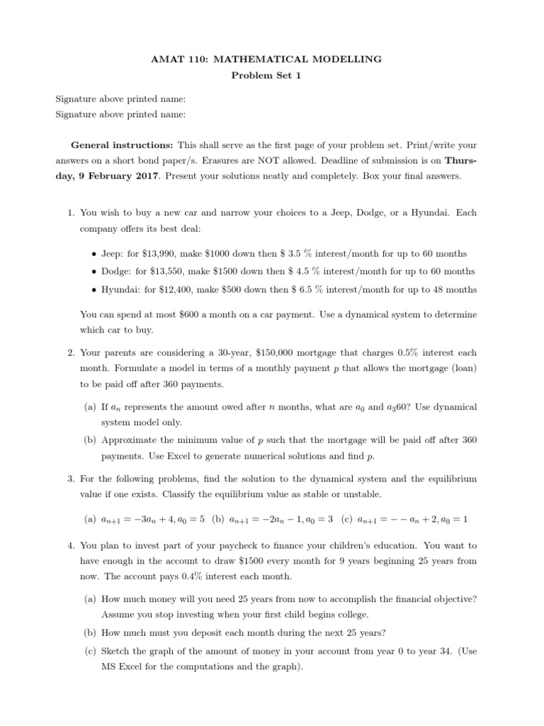 AMAT 110 Problem Set 1 | PDF